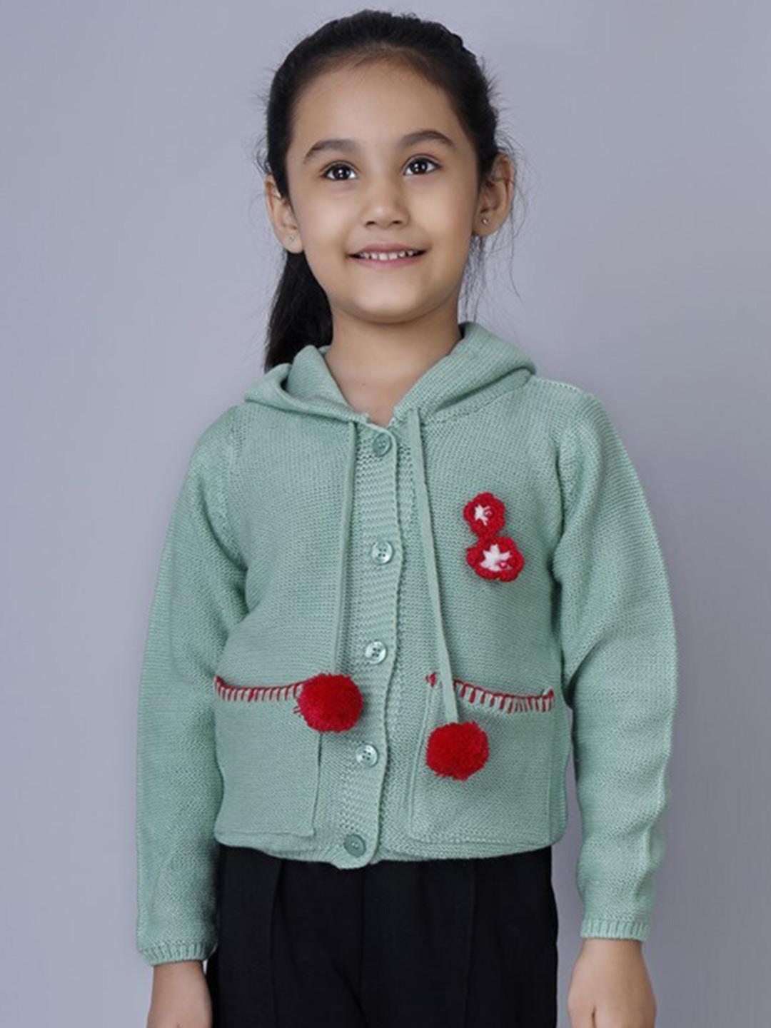 Buy JoE Hazel Girls Floral Embroidered Hooded Acrylic Cardigan Sweater ...