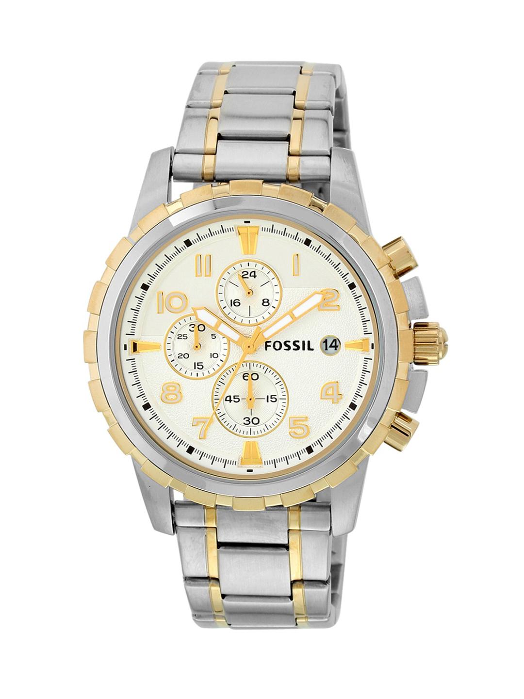Buy Fossil Men Cream Coloured & Silver Toned Analogue Watch - Watches ...