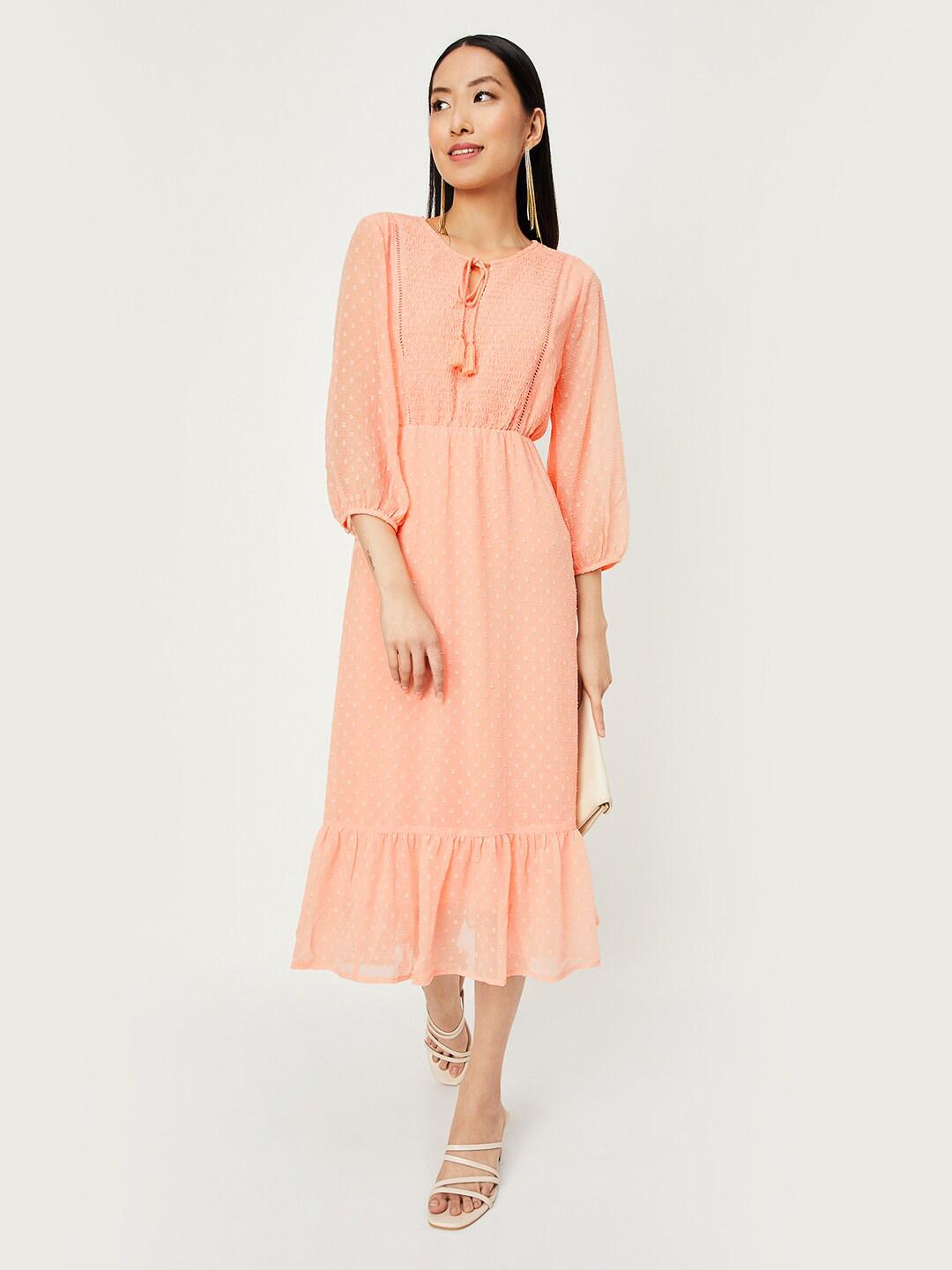 Buy Max Self Design Tie Up Neck A Line Dress - Dresses for Women ...