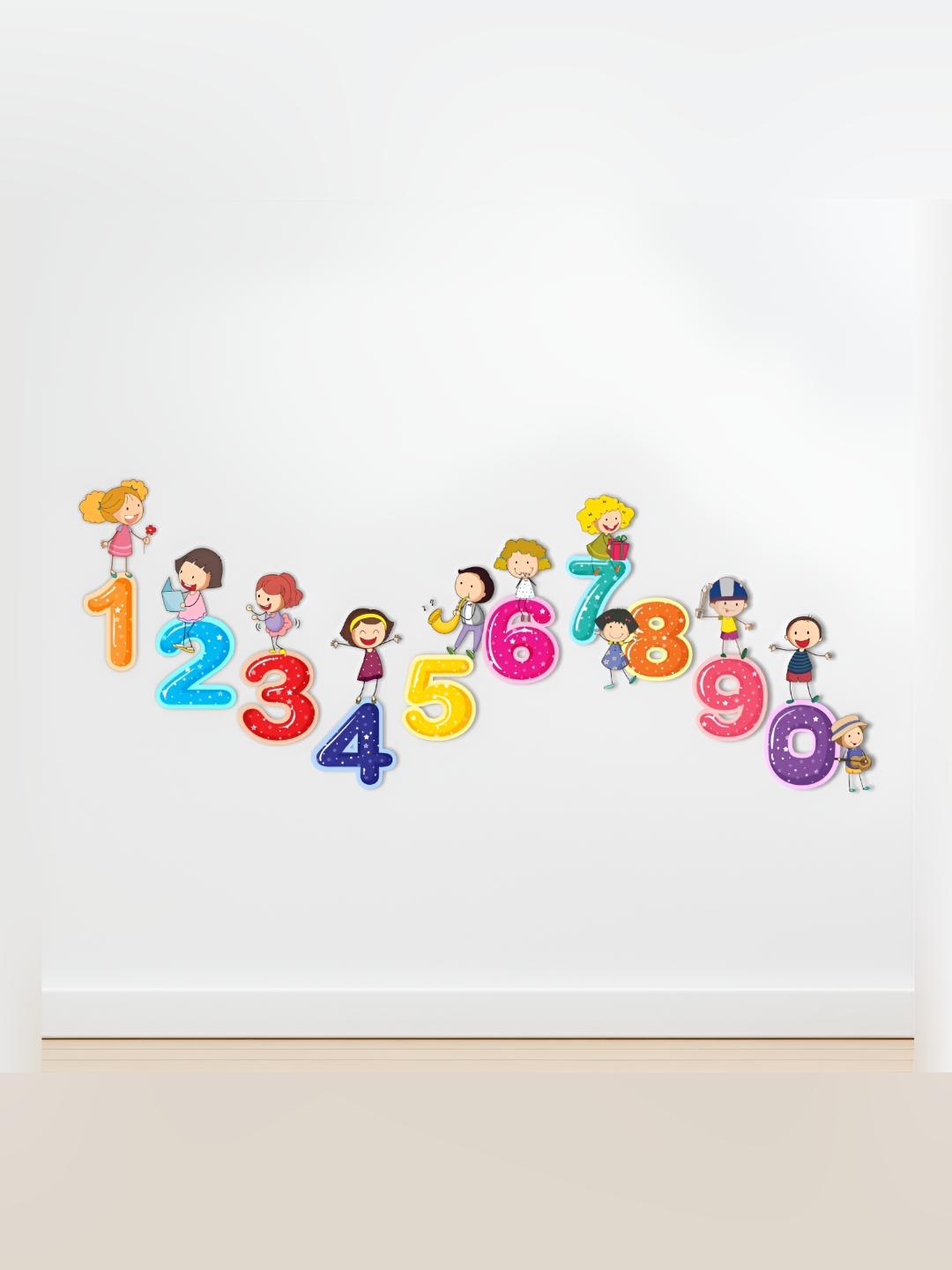 Buy CVANU Orange & Blue 1234 Numbers With Children Wall Sticker ...