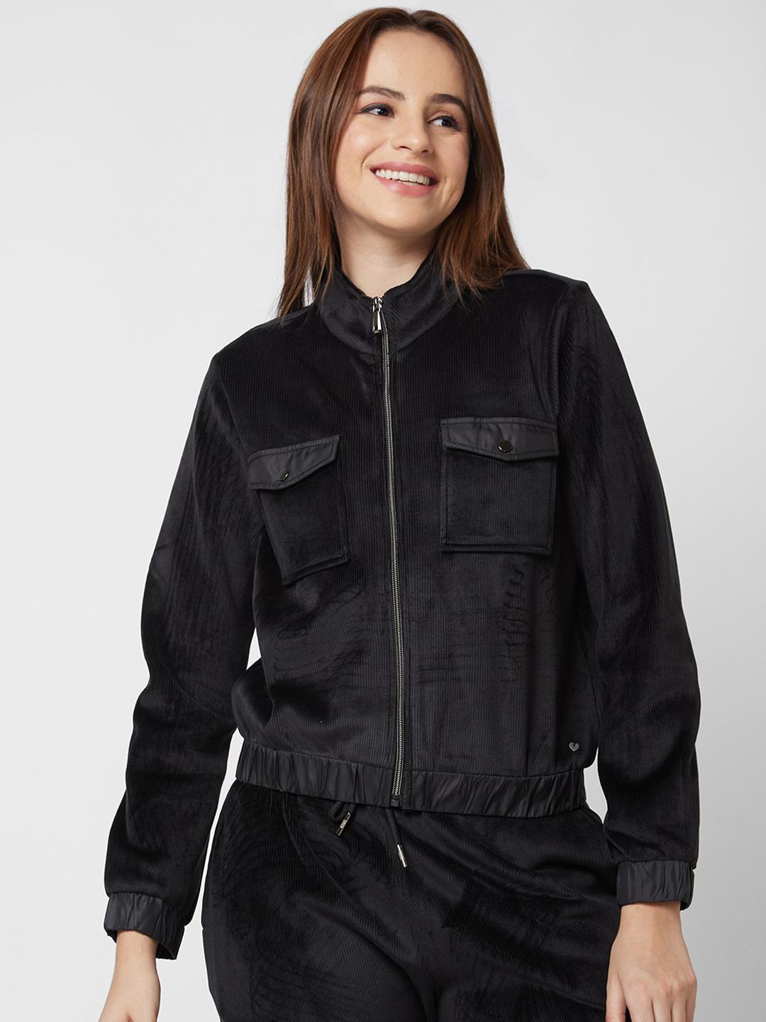 Buy SPYKAR Mock Collar Cotton Bomber Jacket - Jackets for Women ...