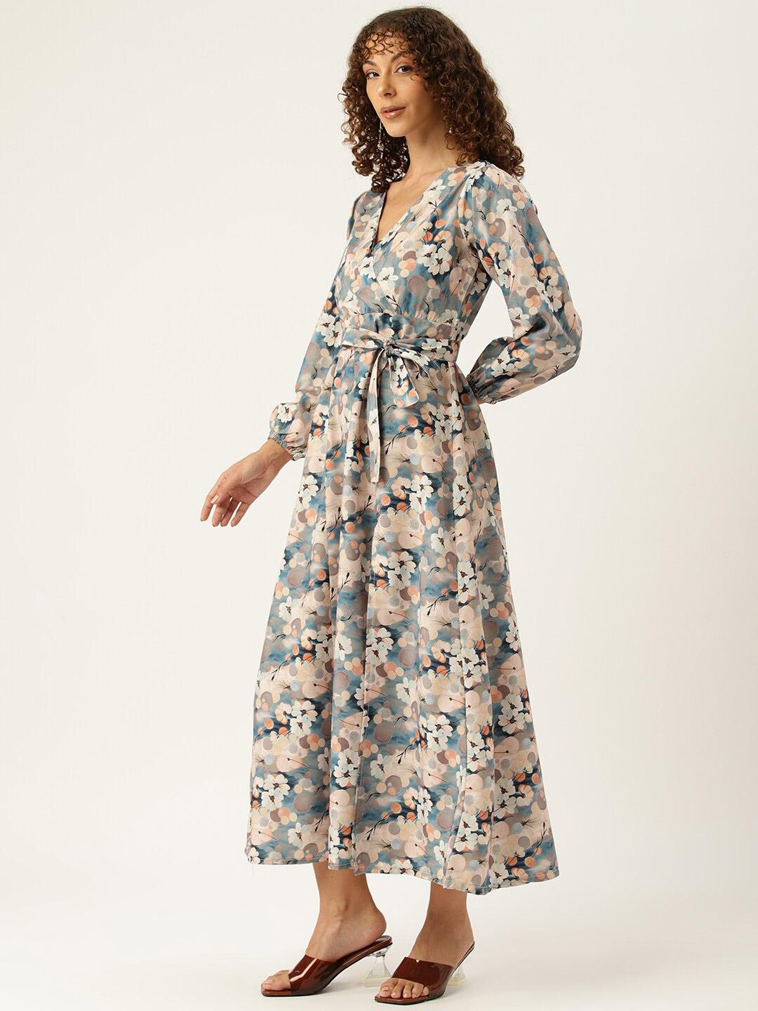 Buy Sleek Italia Floral Print Puff Sleeve Crepe Wrap Maxi Dress ...