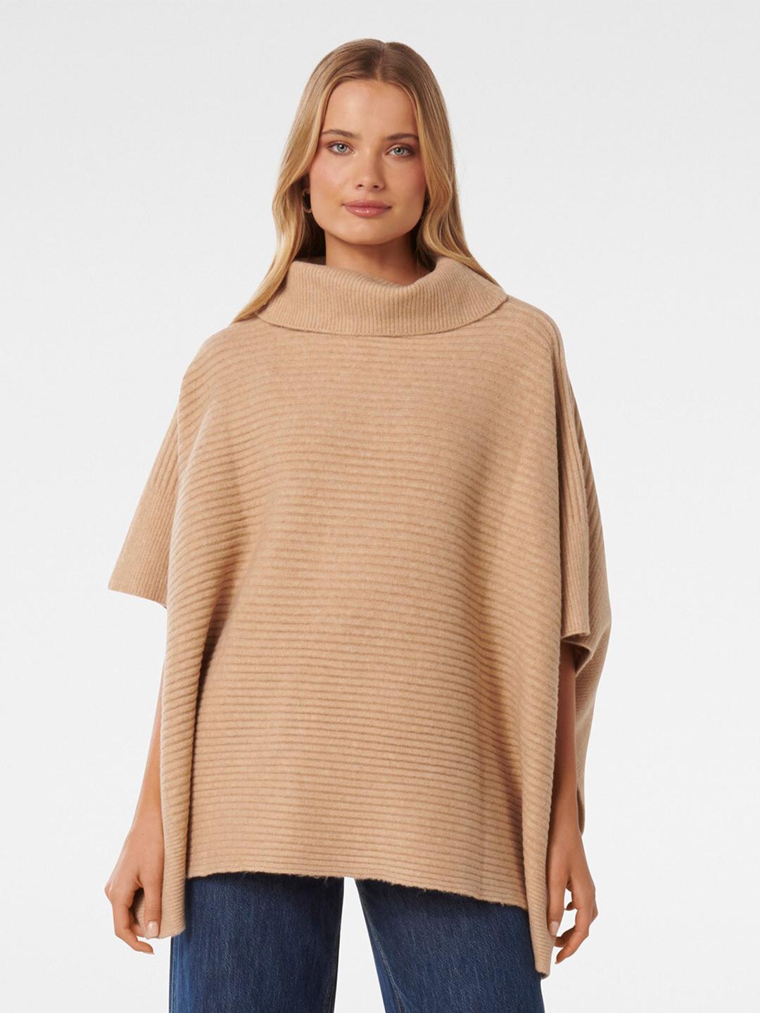 Buy Forever New Turtle Neck Ribbed Poncho Sweater - Sweaters for Women ...