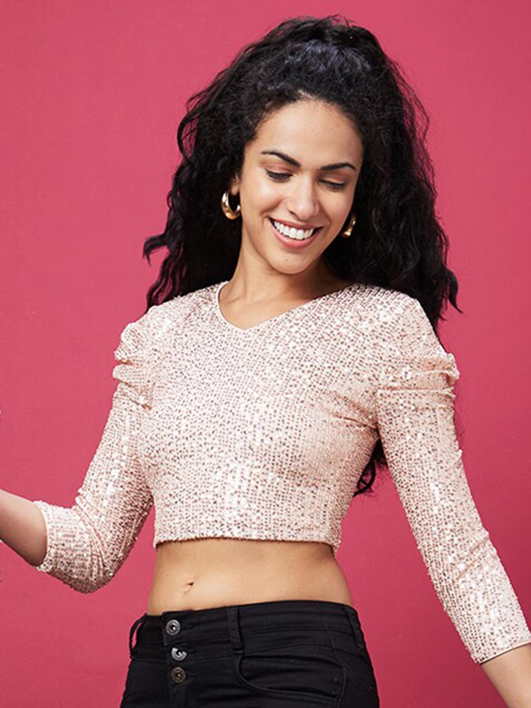 Buy Globus Sequinned Stripe Party Crop Top - Tops for Women 26166970 ...