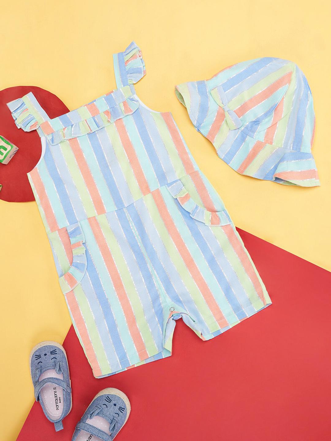 Buy Pantaloons Baby Infant Girls Striped Square Neck Cotton Romper ...