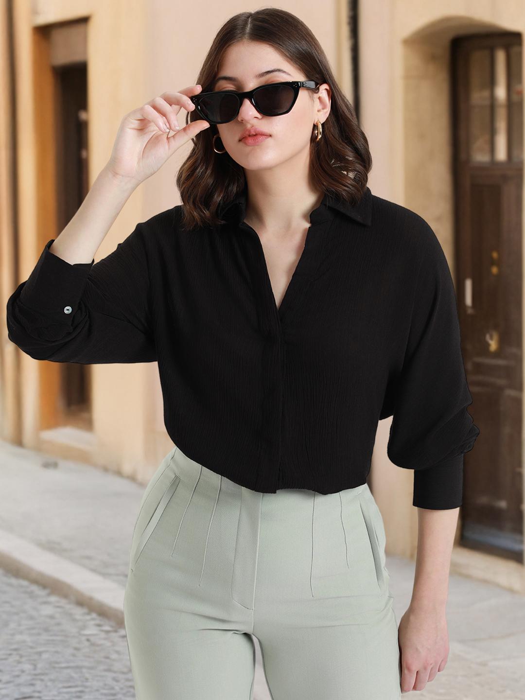 Buy DL Woman Spread Collar Oversized Casual Shirt - Shirts for Women ...