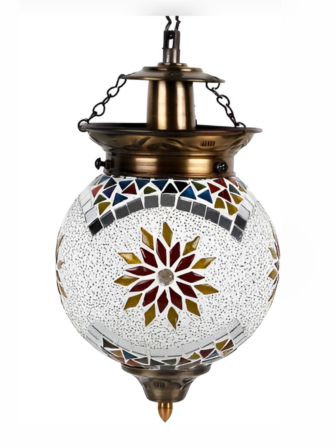 Buy SHRI MAHAL ANTIQUES White & Golden Hanging Glass Ceiling Lamp ...