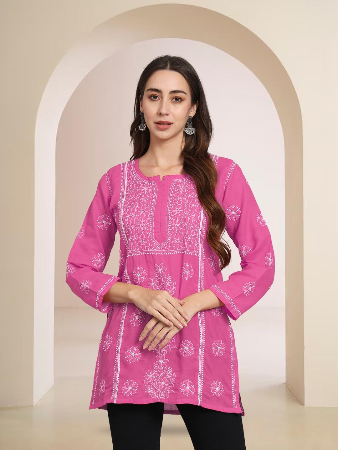 Buy PARAMOUNT CHIKAN Women Embroidered Lucknowi Chikankari Cotton Kurti ...