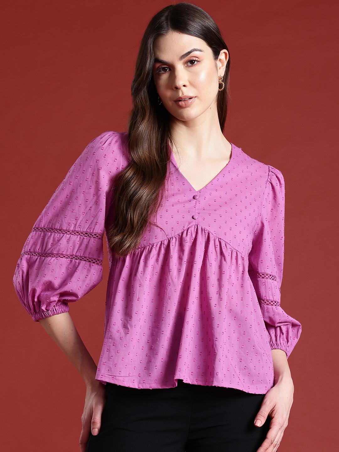 Buy All About You Lace Detailed Puff Sleeves Pure Cotton A Line Top ...
