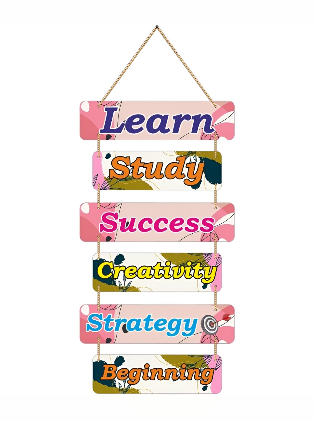 Buy CVANU Pink & Blue Learn Study Board Wooden Hanging Wall Decor ...