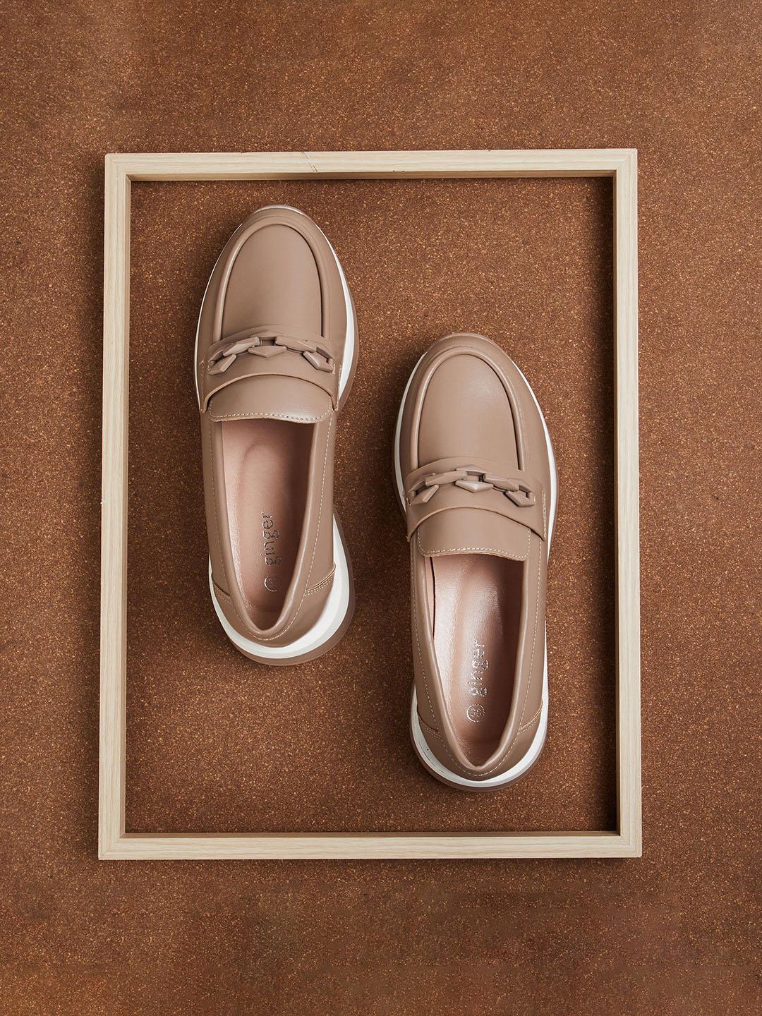Buy Ginger By Lifestyle Women Buckle Detail Contrast Sole Loafers ...