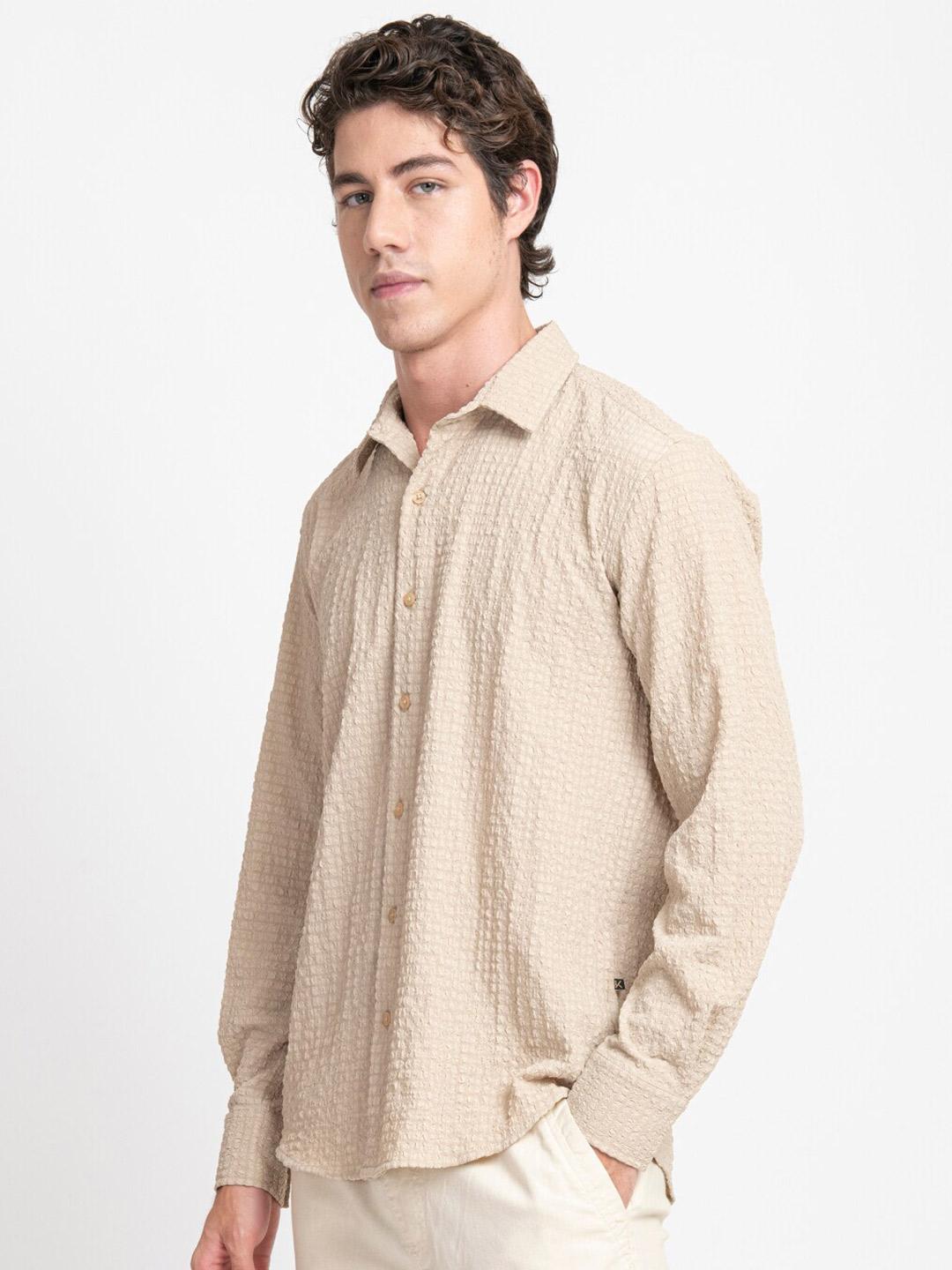 Buy KISSOSS Classic Relaxed Fit Self Design Casual Shirt - Shirts for ...