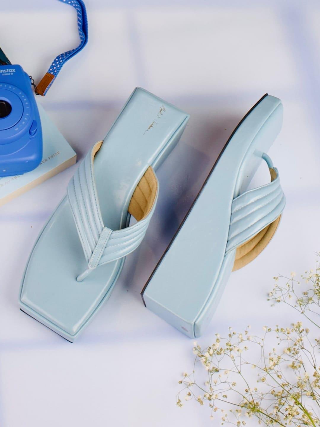 Buy Mast & Harbour Blue Textured Suede Open Toe Wedges - Heels for ...