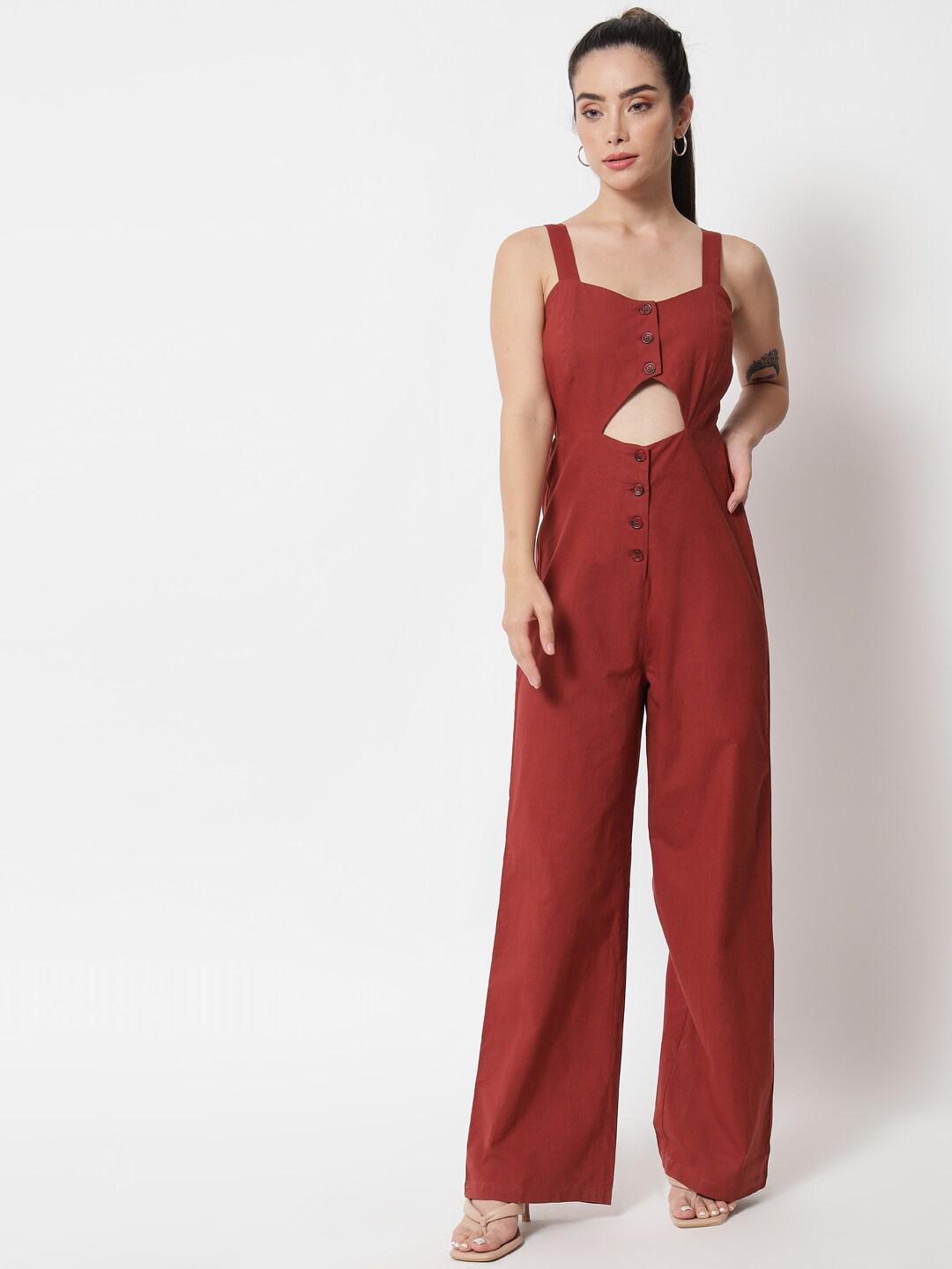 Buy Chemistry Shoulder Straps Cut Outs Cotton Basic Jumpsuit - Jumpsuit ...