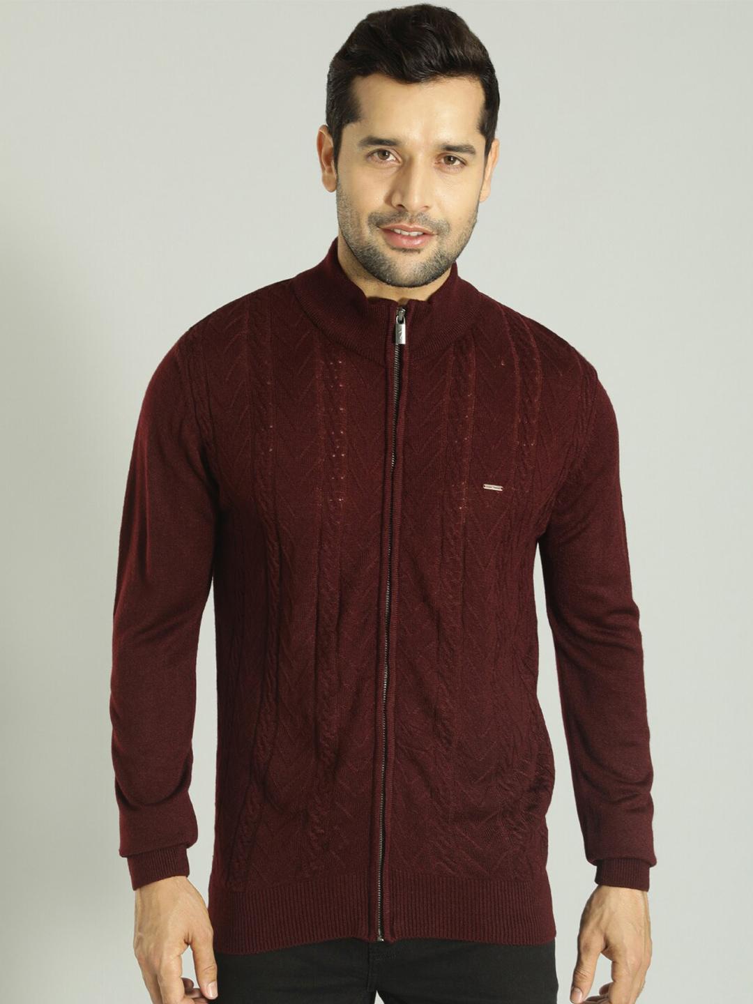 Buy Indian Terrain Cable Knit Mock Collar Pure Acrylic Cardigan Sweater ...
