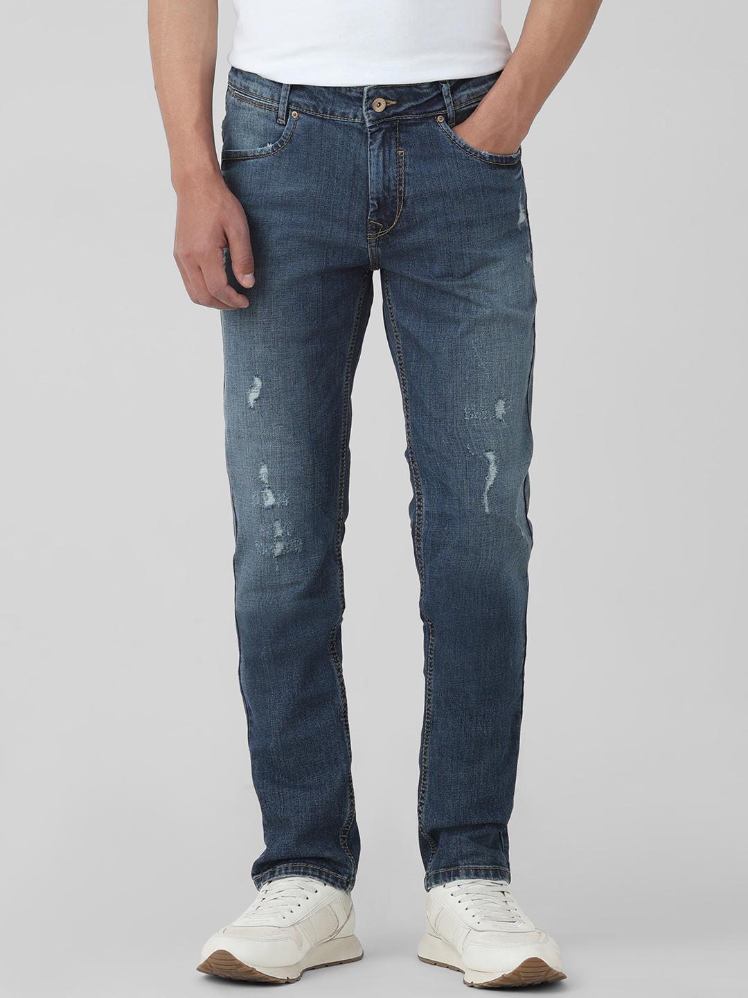 Buy Mufti Men Slim Fit Mid Rise Low Distress Light Fade Stretchable ...