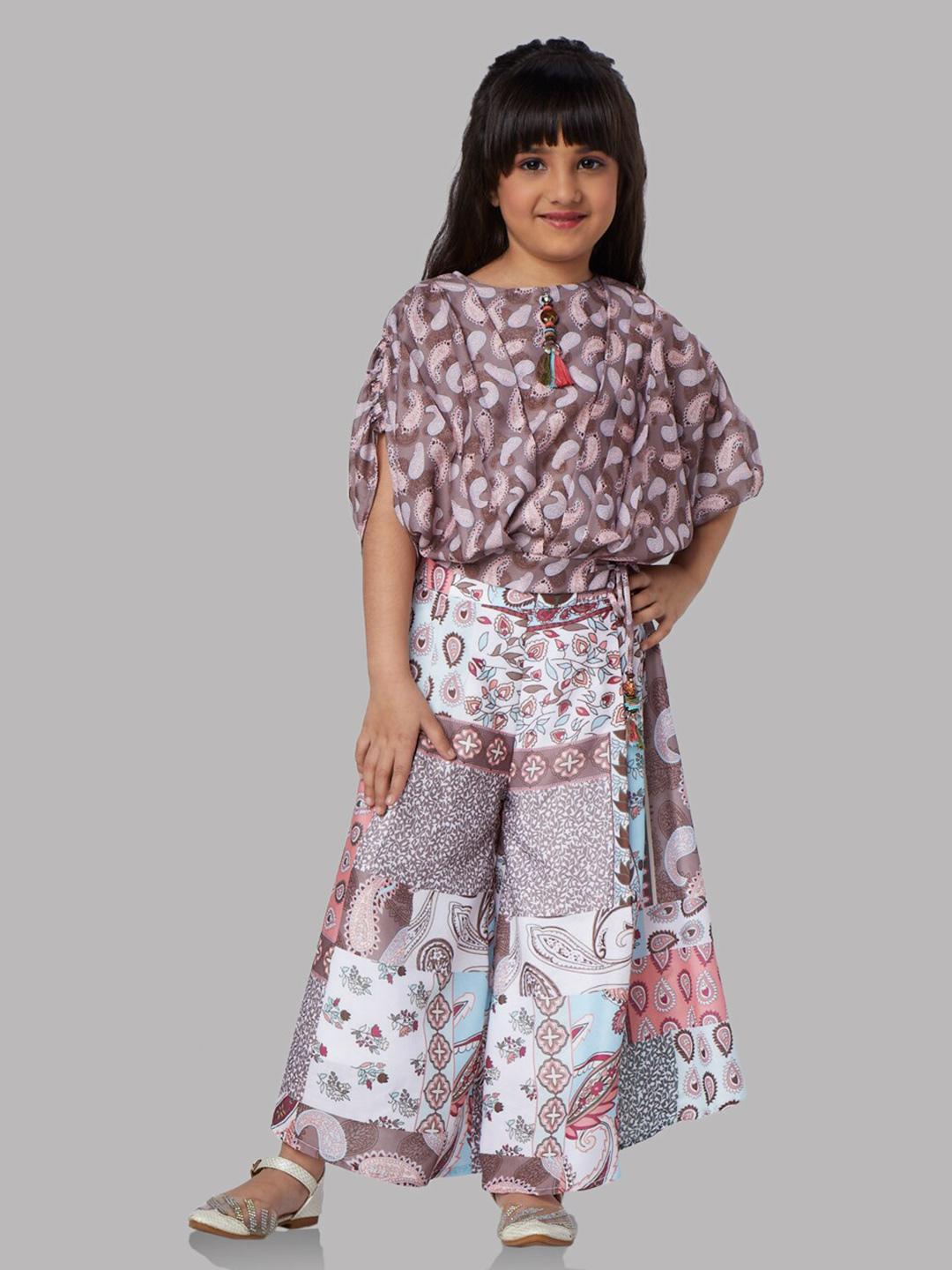 Buy Peppermint Girls Conversational Printed Ruched Top With Palazzos ...