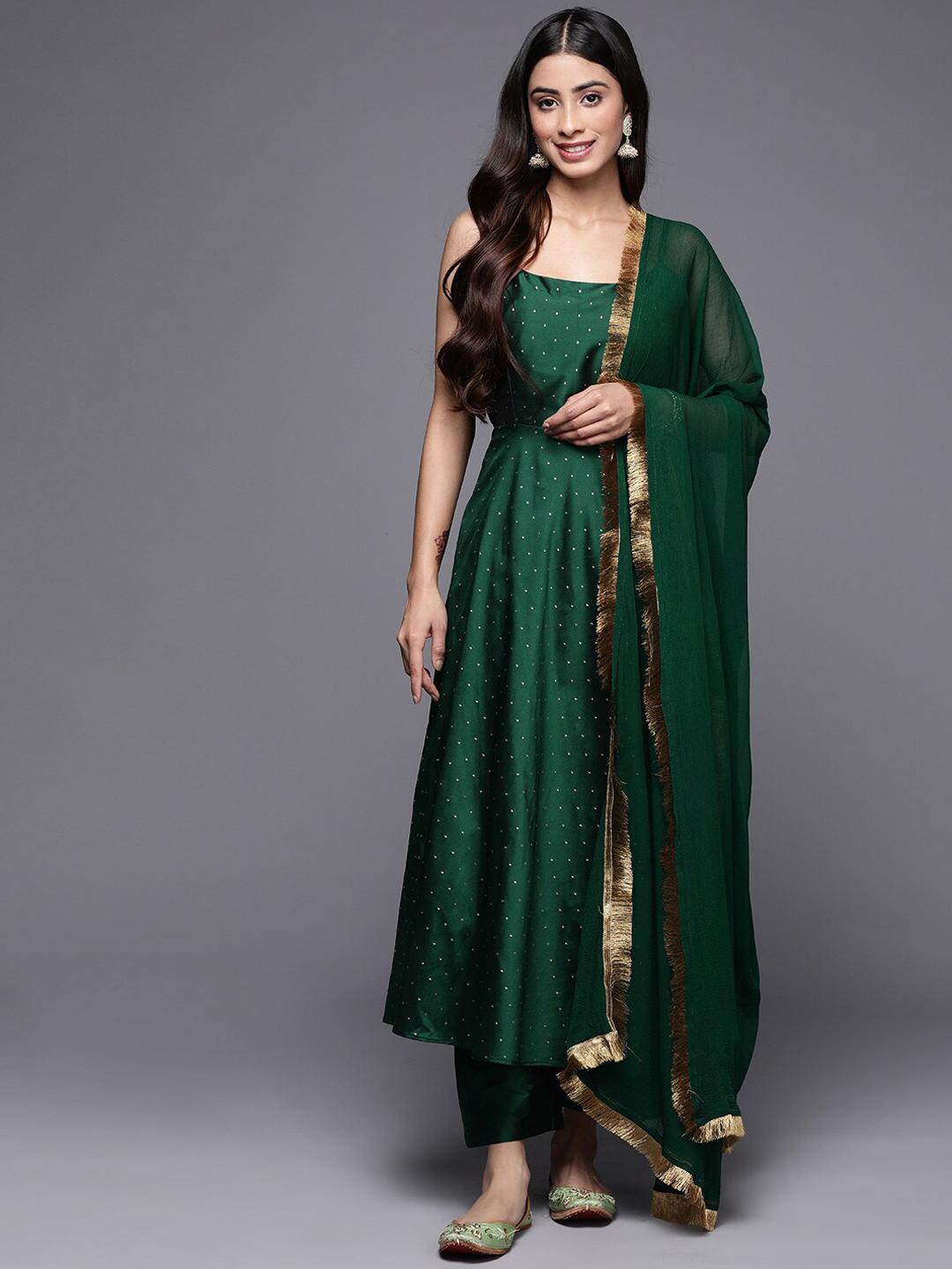 Buy KALINI Geometric Woven Design Shoulder Straps Zari A LIne Kurta ...