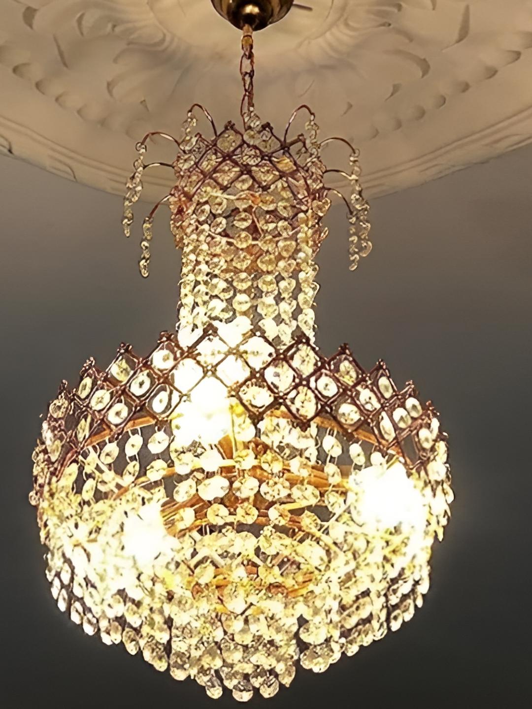 Buy SHRI MAHAL ANTIQUES Gold Toned & White Crystal Chandelier Ceiling ...