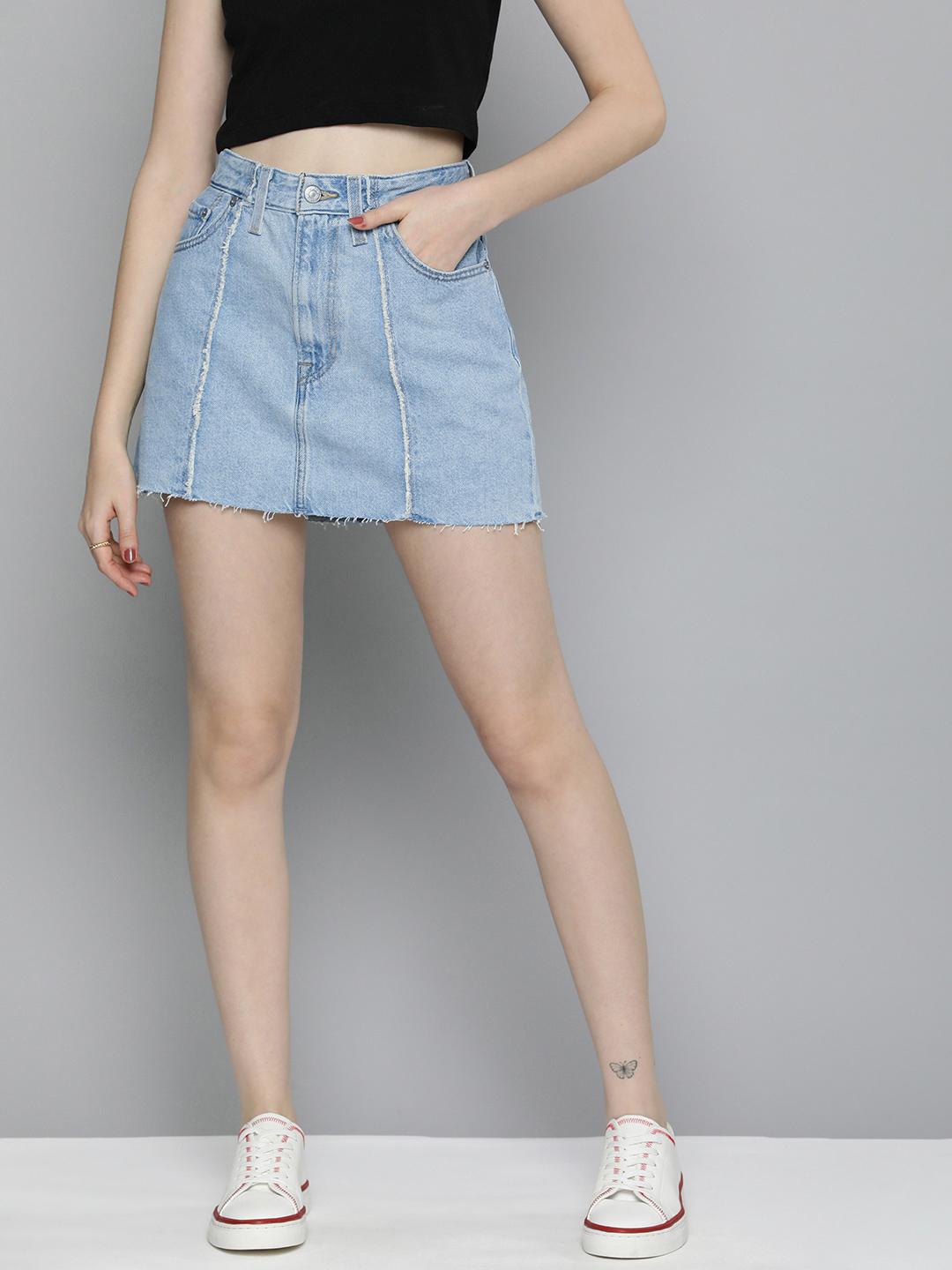 Buy Levis Women Solid A Line Pure Cotton Denim Skirt - Skirts for Women ...
