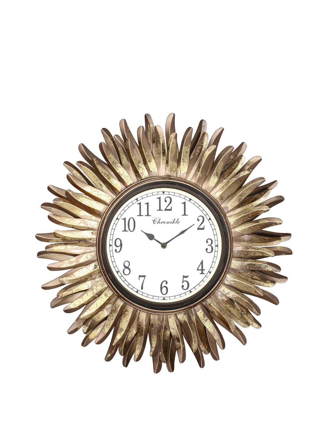 Buy CHRONIKLE Gold Toned & White Floral Analogue Traditional Wall Clock ...
