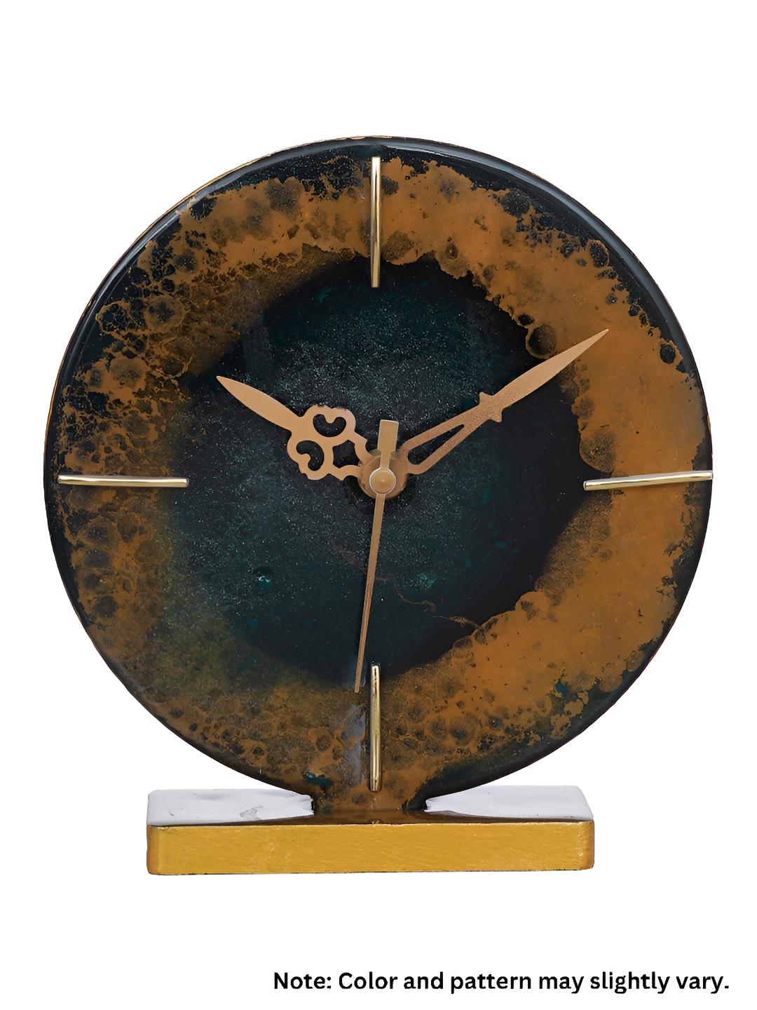 Buy CHRONIKLE Green And Brown Analogue Contemporary Table Clock ...