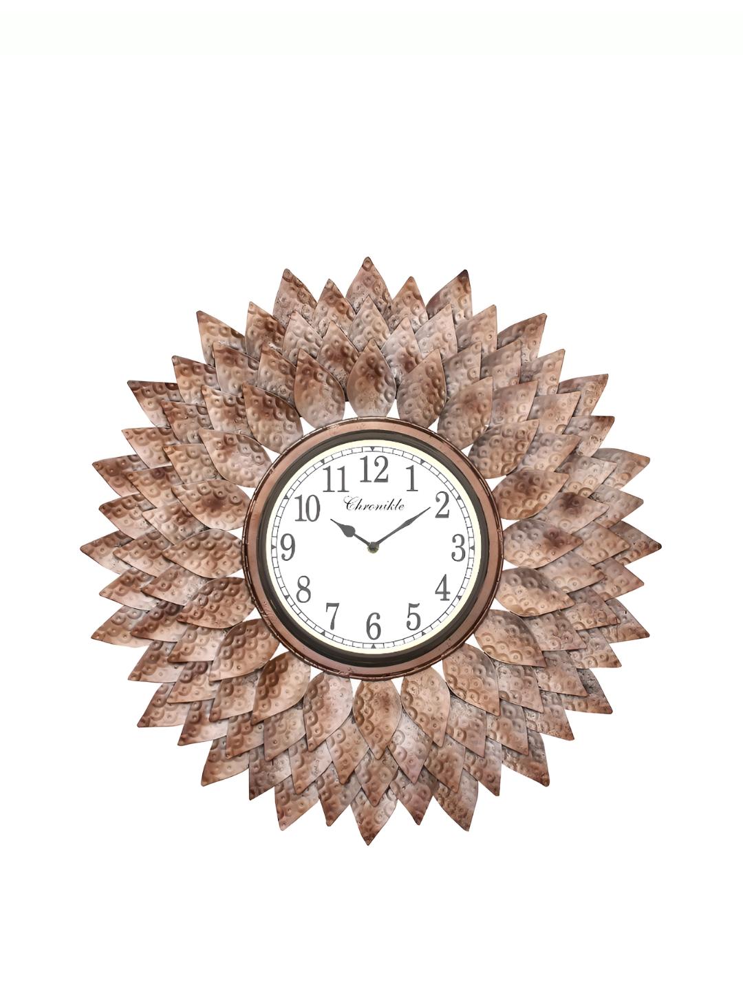 Buy CHRONIKLE Brown & White Floral Analogue Traditional Wall Clock ...