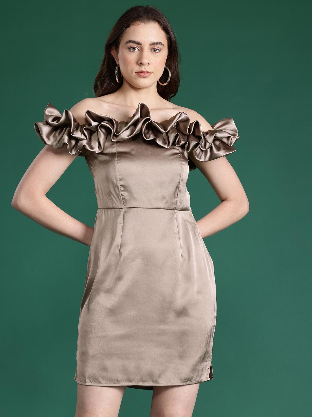 Buy DressBerry Glam Off Shoulder Ruffled Satin Finish Dress - Dresses ...