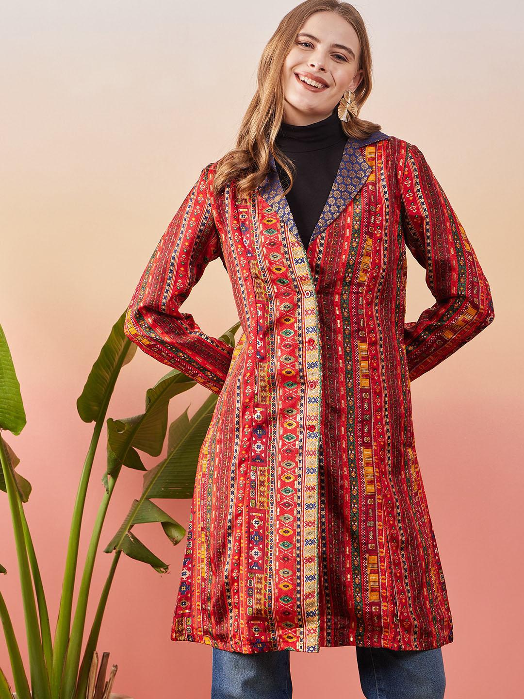 Buy Sangria Ethnic Printed Brocade Longline Shrug - Shrug for Women ...