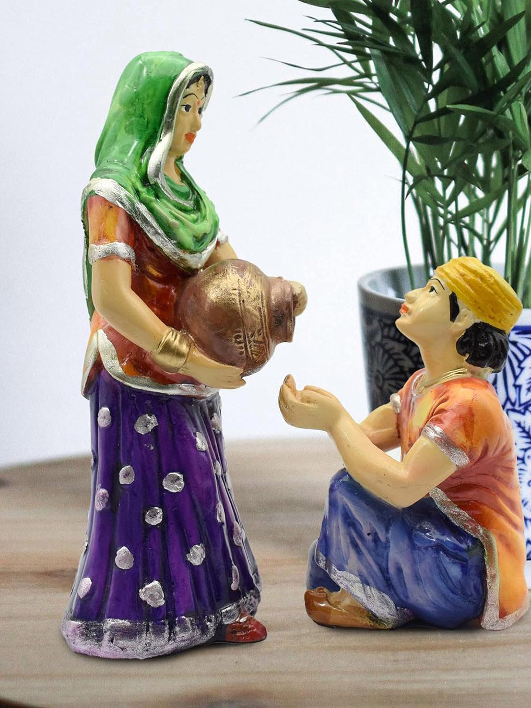 Buy PujaNPujari Women With Water Pot Green Fabric Natural Living Room ...