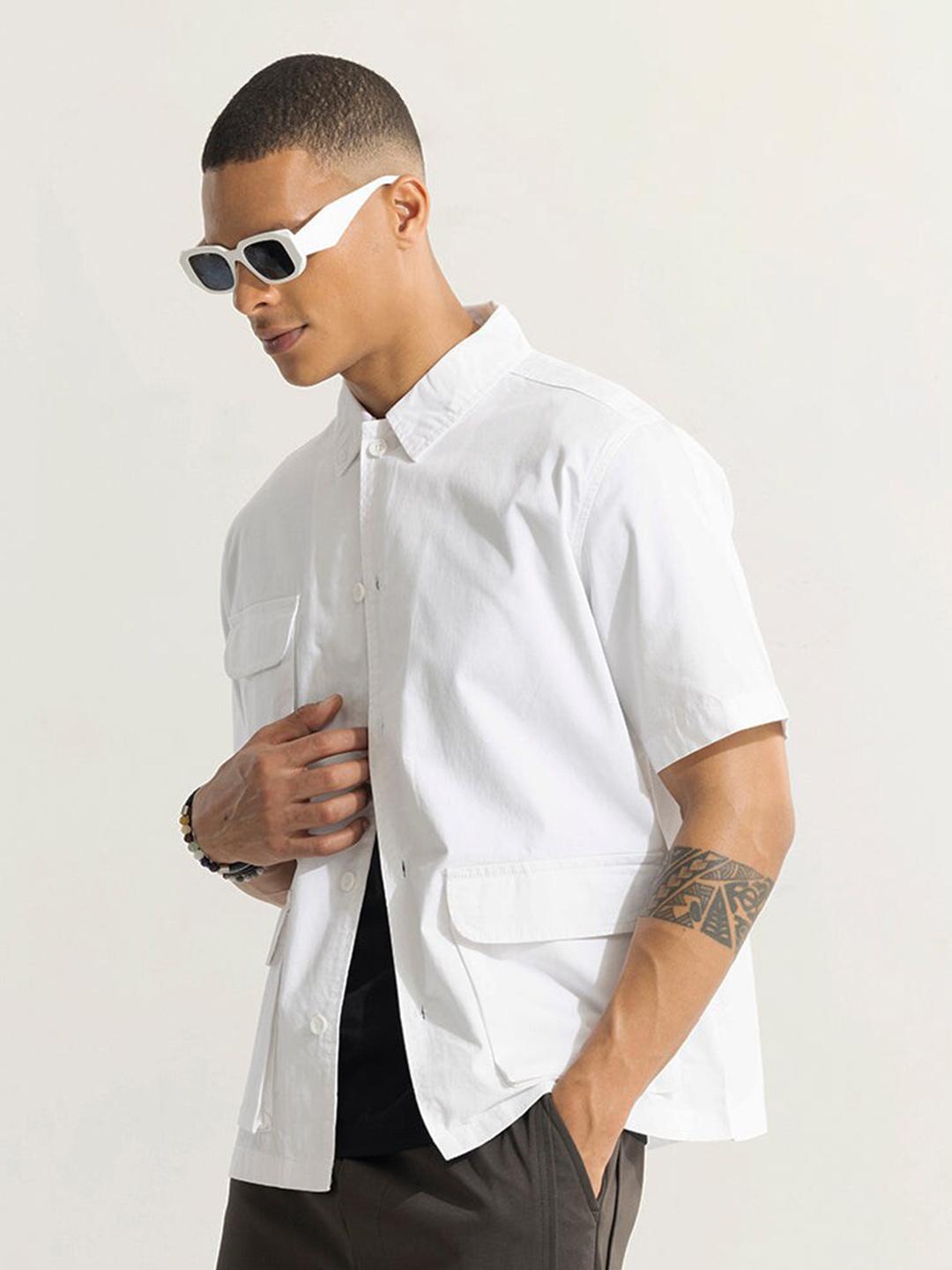 Buy Snitch White Classic Pure Cotton Casual Shacket Oversized ...