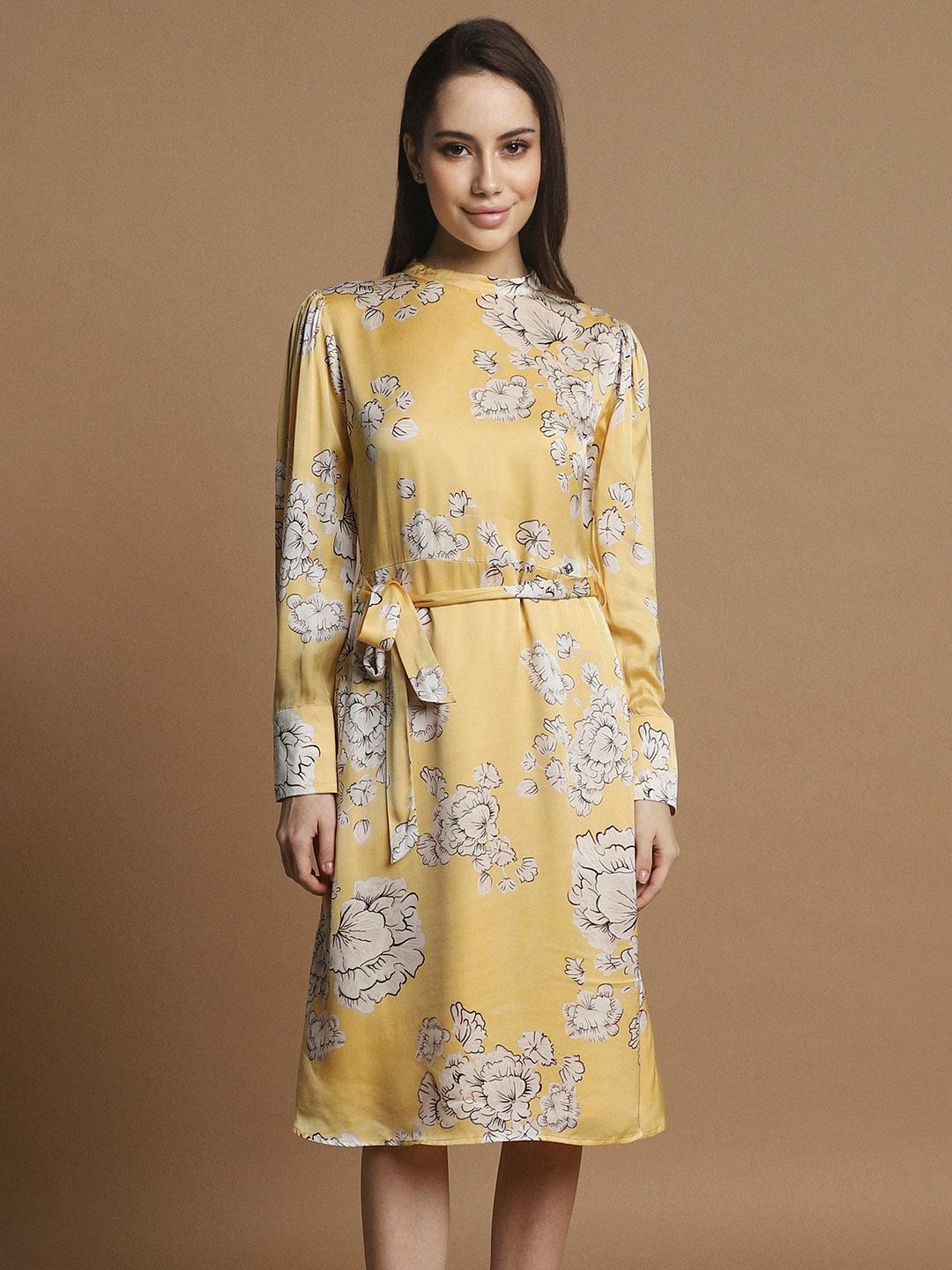 Buy Allen Solly Woman Yellow Print Long Dress - Dresses for Women ...