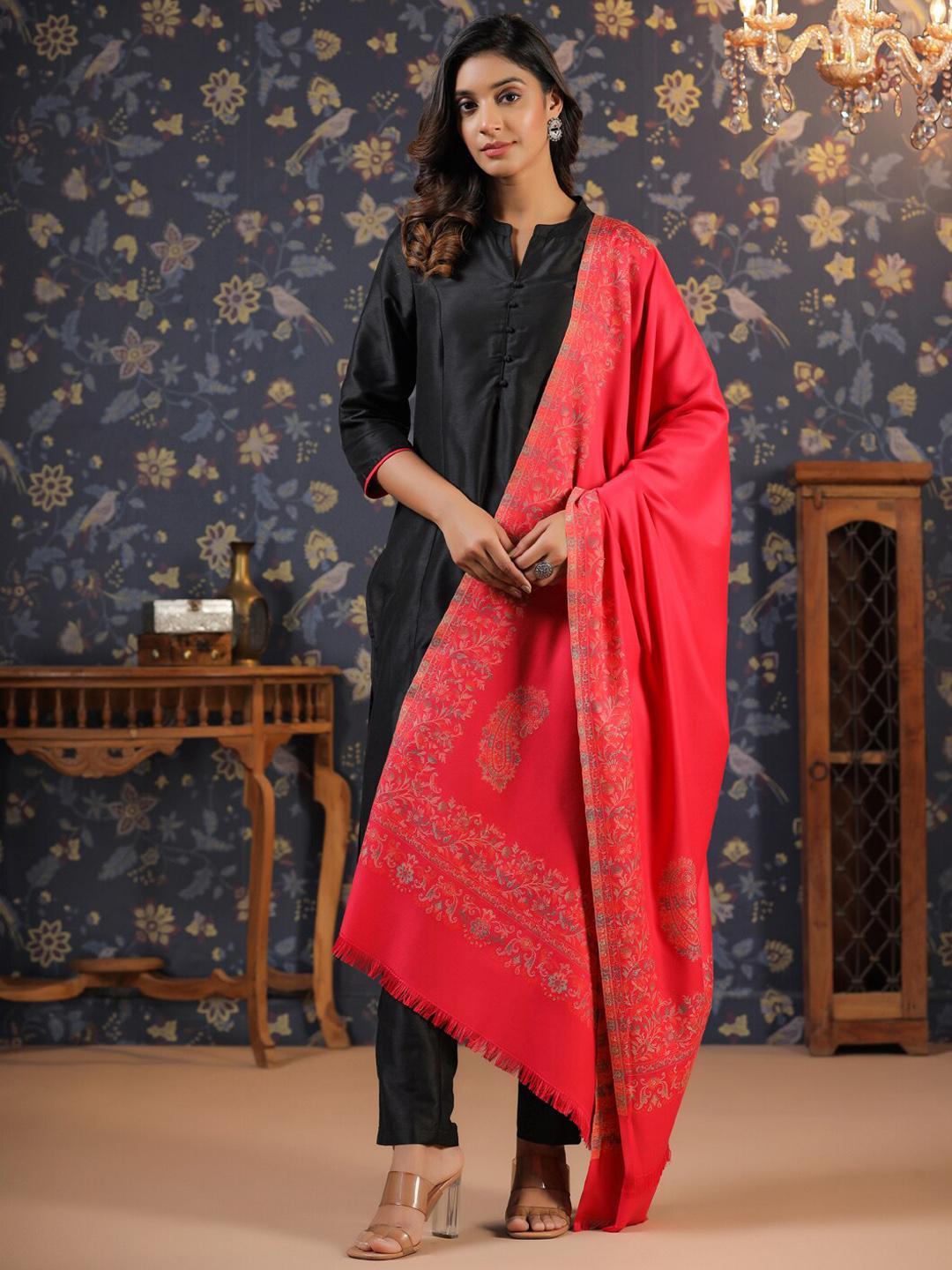 Buy House Of Pataudi Pink Paisley Woven Design Fringed Shawl - Shawl ...