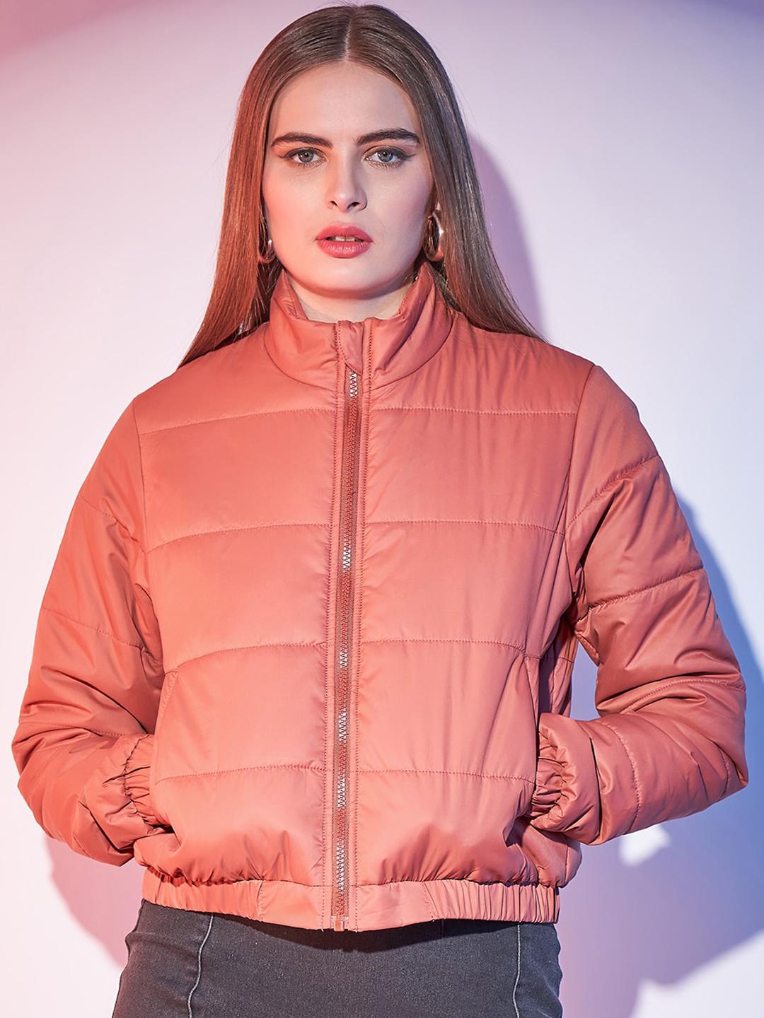 Buy STREET 9 Rust Mock Collar Lightweight Crop Puffer Jacket - Jackets ...