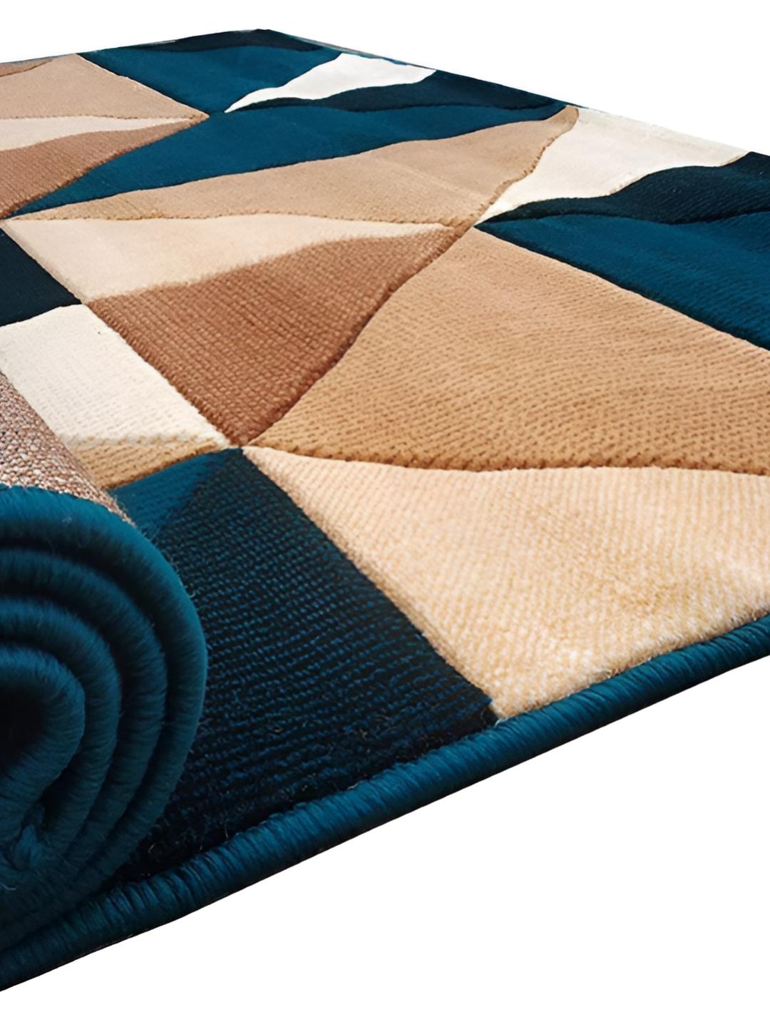 Buy SANA CARPET Teal & Brown Geometric Handmade Cotton Carpet - Carpets ...