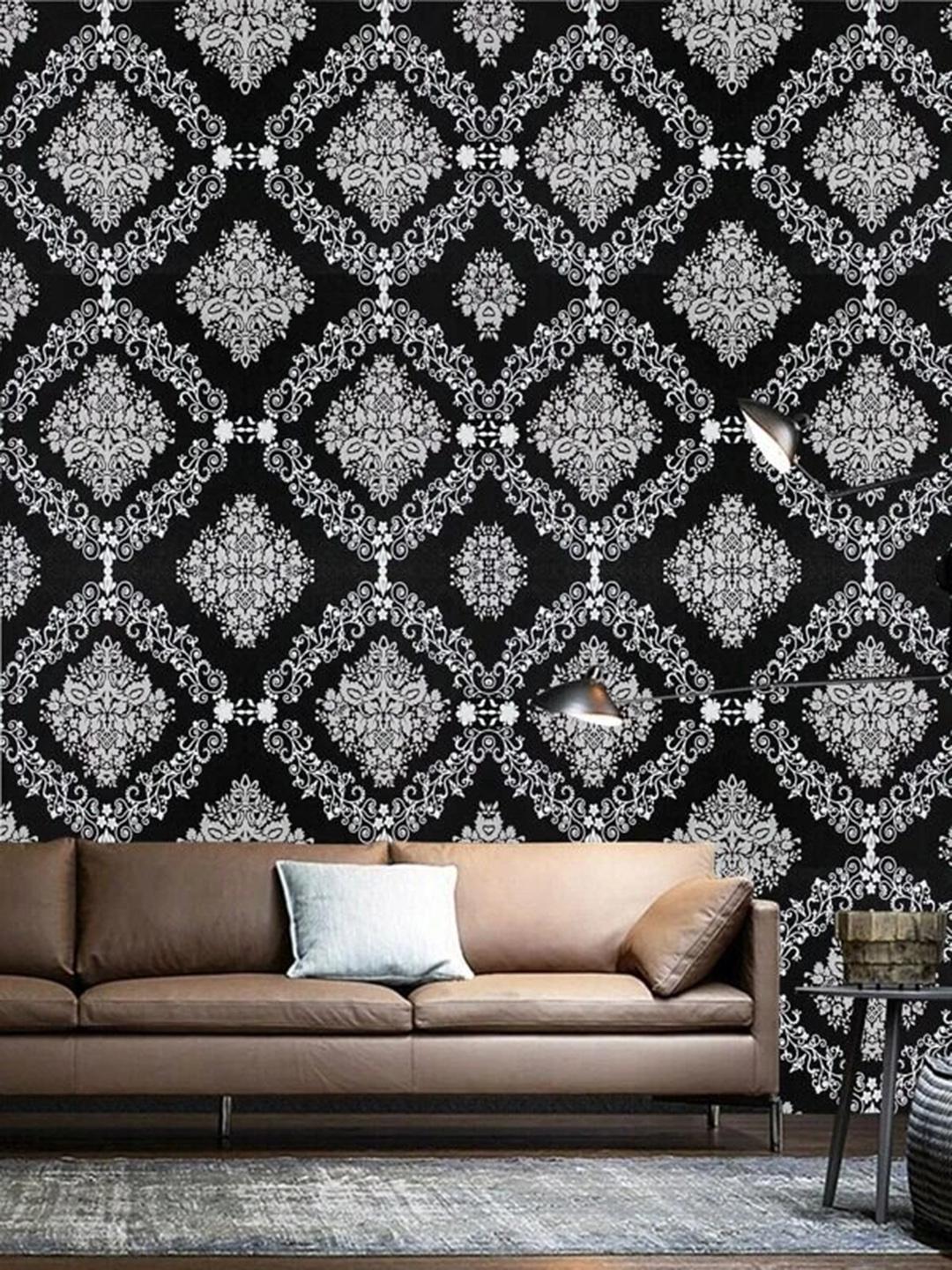 Buy KAAF Black & White Damask Patterned Self Adhesive Wallpaper ...