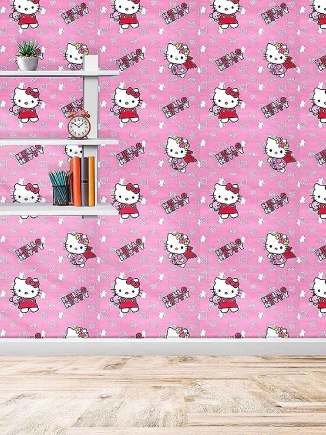 Buy KAAF Pink & White Hello Kitty Self Adhesive Wallpaper - Decals And ...