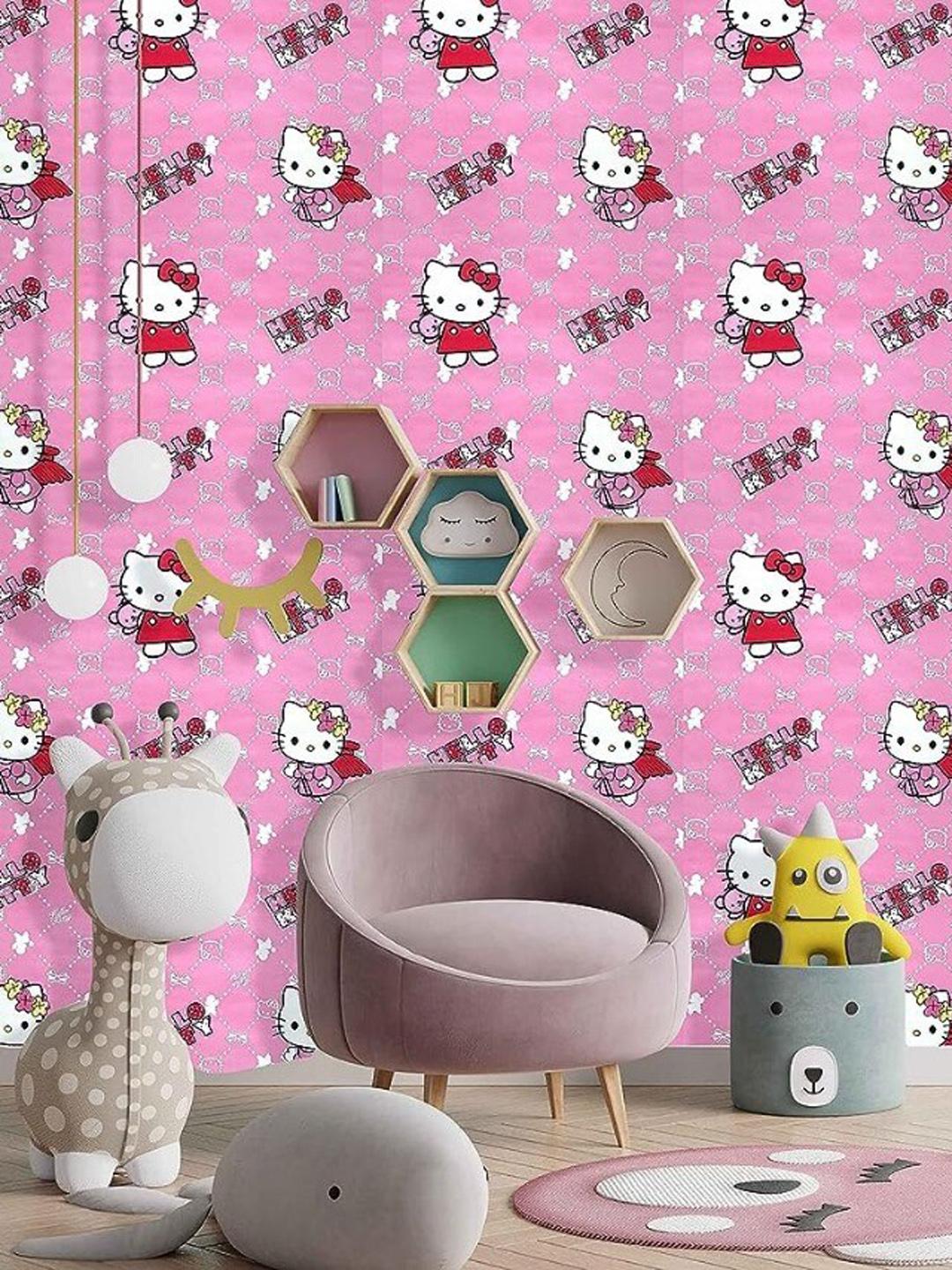 Buy KAAF Pink & White Hello Kitty Printed Adhesive Wall Sticker ...