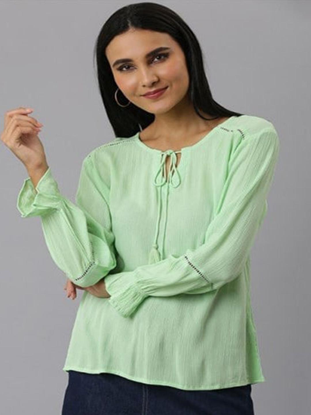 Buy Aila Tie Up Neck Bell Sleeves A Line Top - Tops for Women 26445284 ...