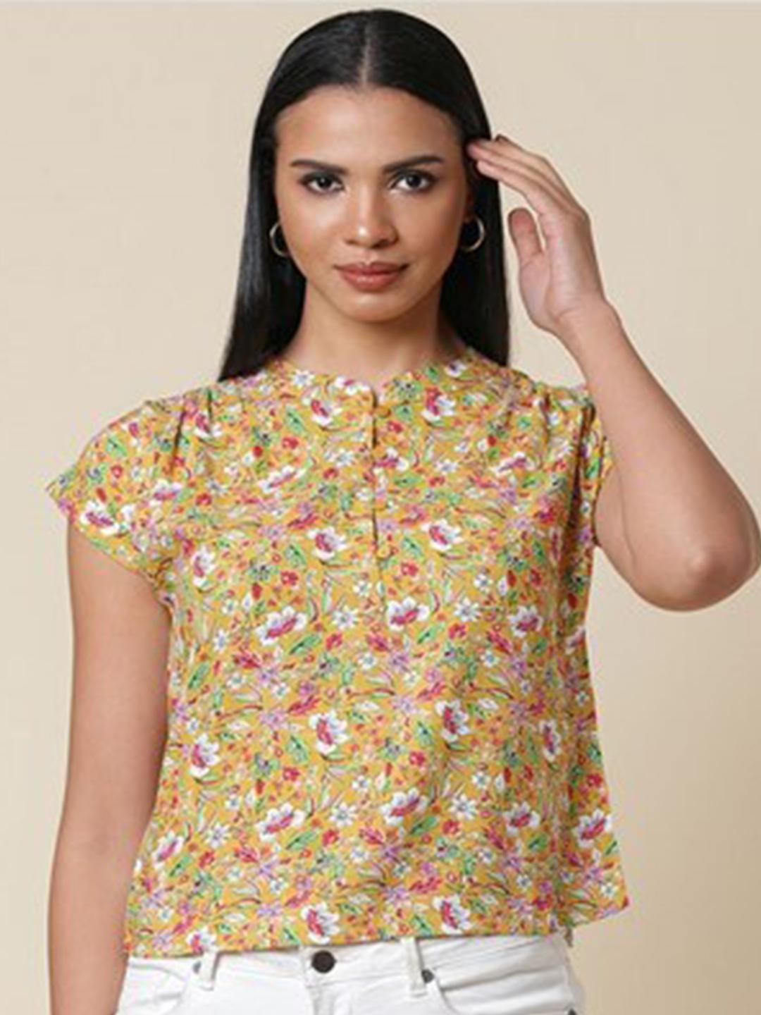 Buy Aila Floral Printed Mandarin Collar Top - Tops for Women 26445390 ...