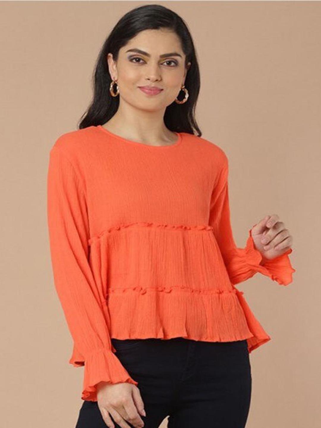 Buy Aila Cotton Bell Sleeves Pleated A Line Top - Tops for Women ...