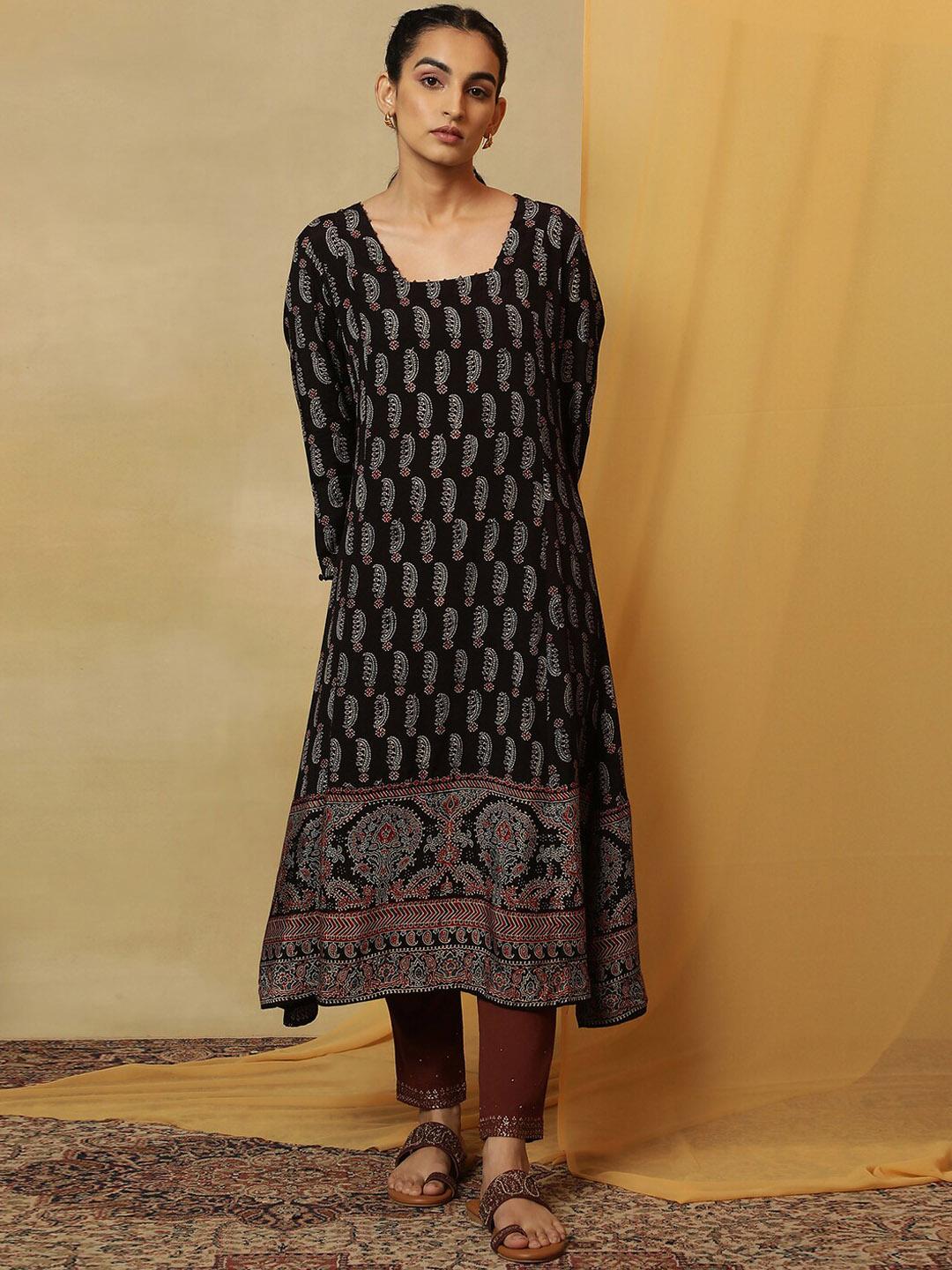 Buy Folk Song Paisley Printed Square Neck Anarkali Kurta - Kurtas for ...