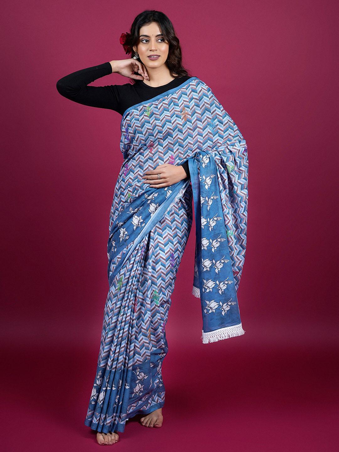 Buy BUTA BUTI Geometric Printed Pure Cotton Saree - Sarees for Women ...