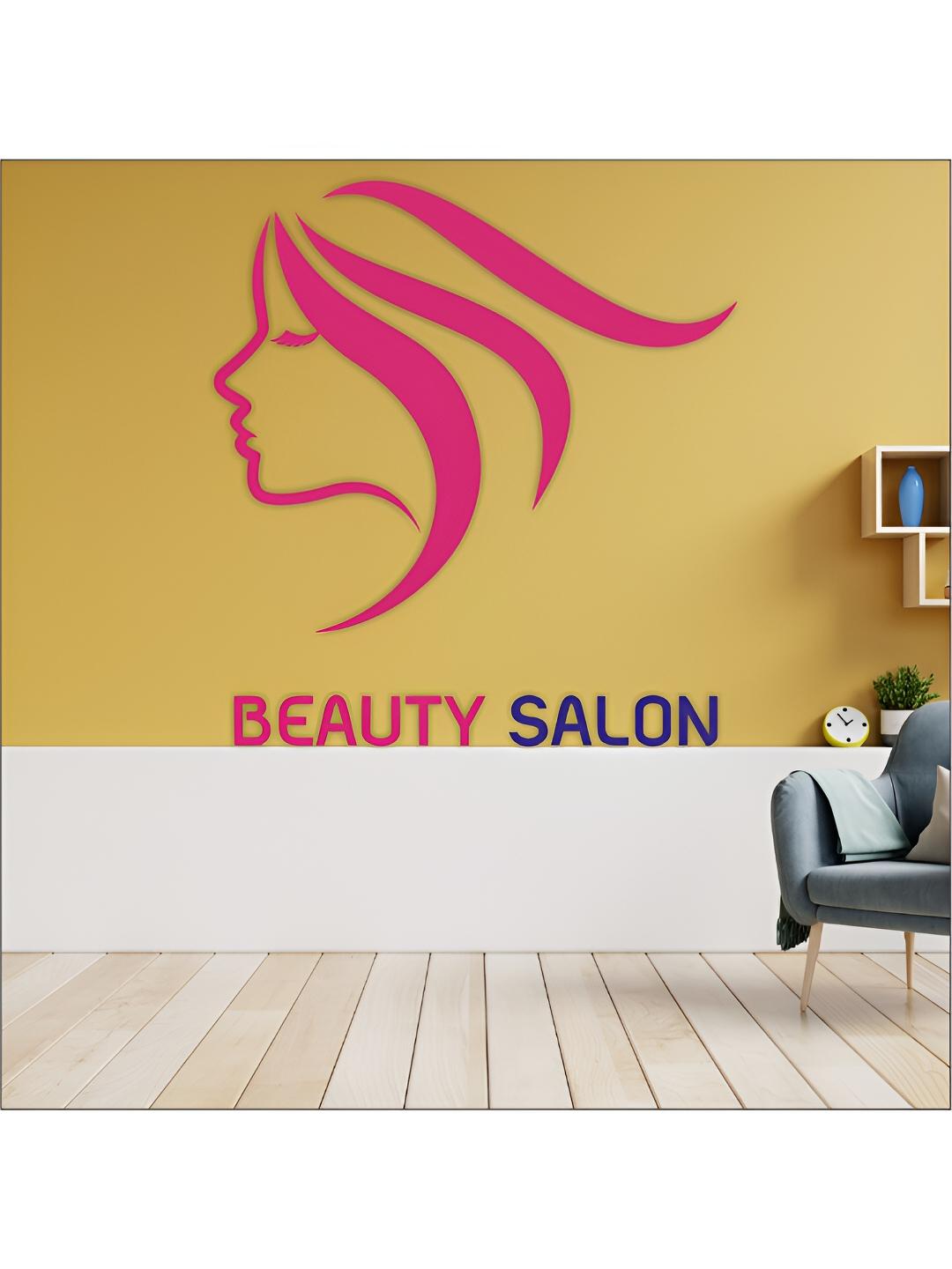 Buy CVANU Pink & Blue Beauty Salon Printed Self Adhesive Wall Sticker ...
