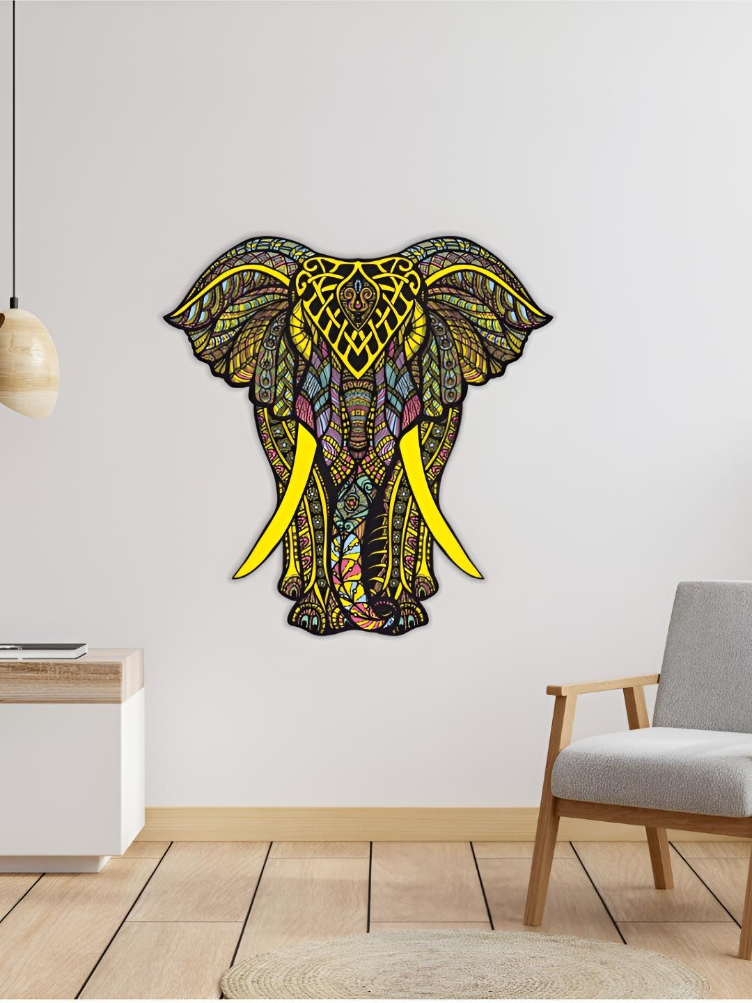 Buy CVANU Yellow & Purple Elephant Printed Self Adhesive Wall Sticker ...