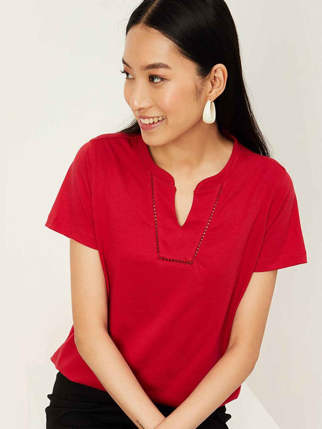 Buy Max Mandarin Collar Schiffli Pure Cotton Top - Tops for Women ...