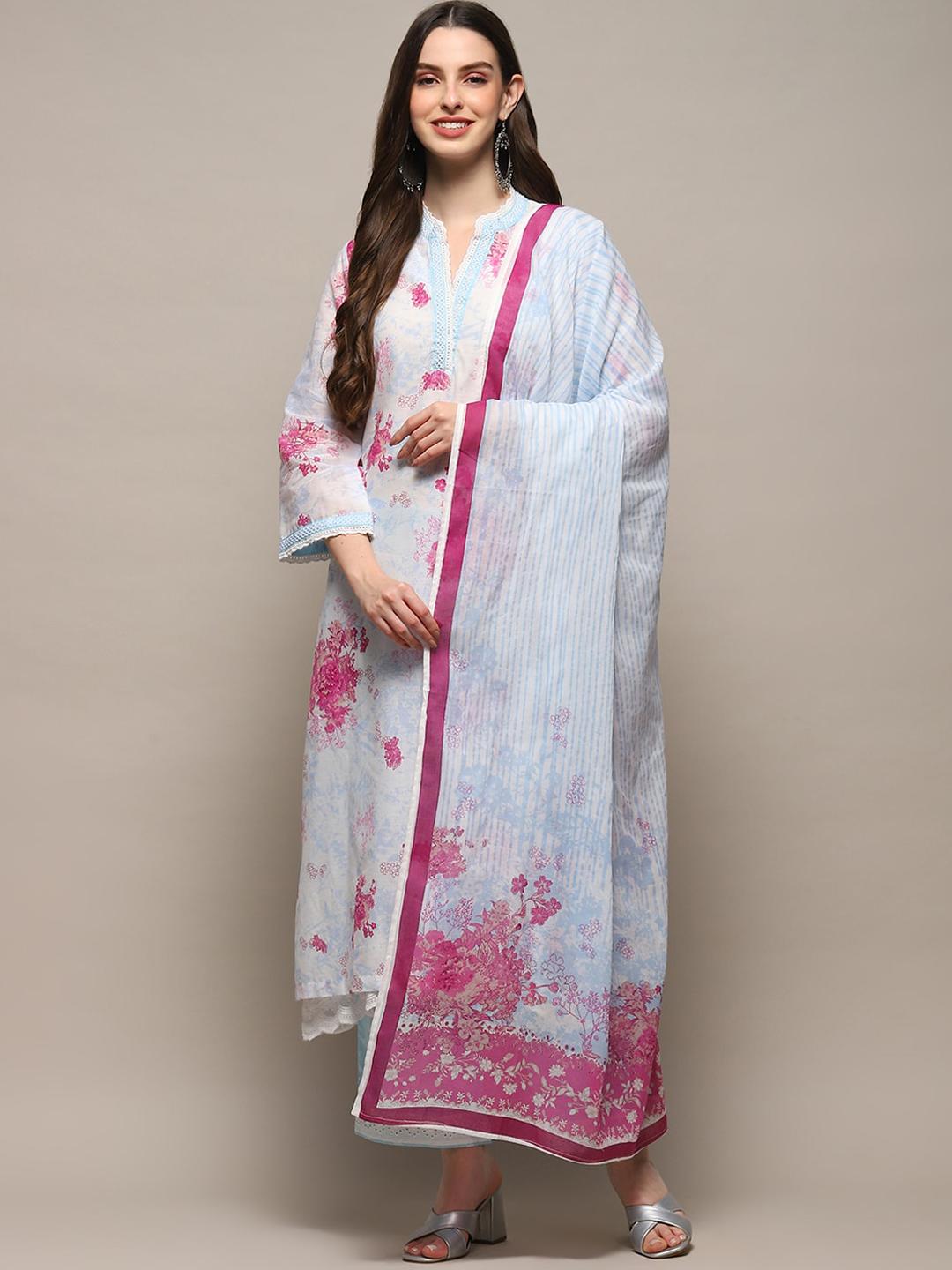 Buy Biba Floral Printed Pure Cotton Kurta With Palazzos & Dupatta ...