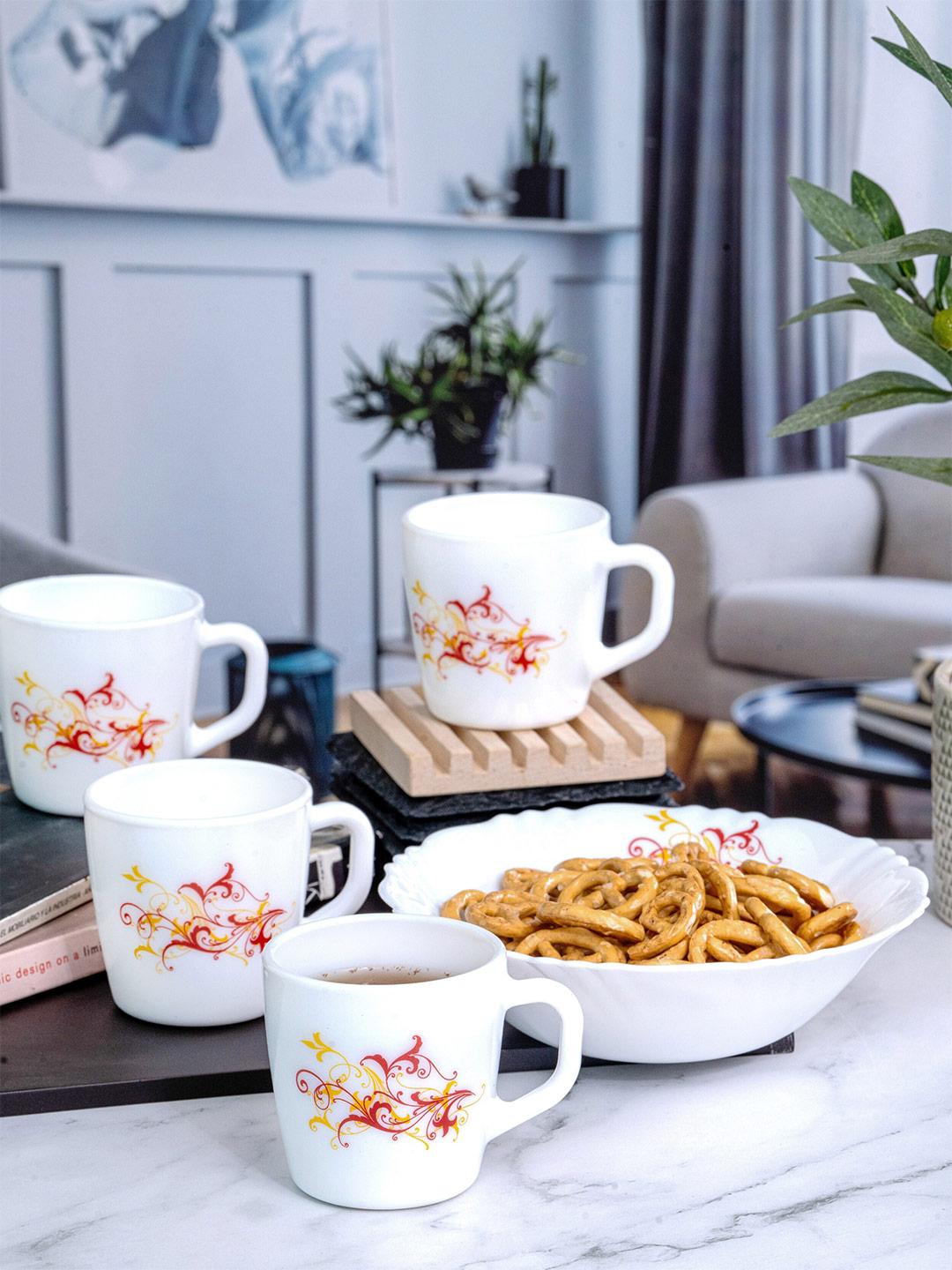 Buy Cello Studio Pottery White Leaf Opalware Handmade 4 Piece Mug With ...