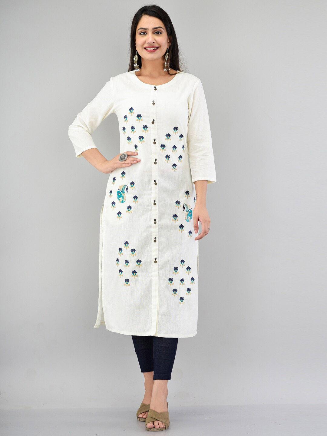 Buy PRAKRTEE Floral Embroidered A Line Kurta - Kurtas for Women ...