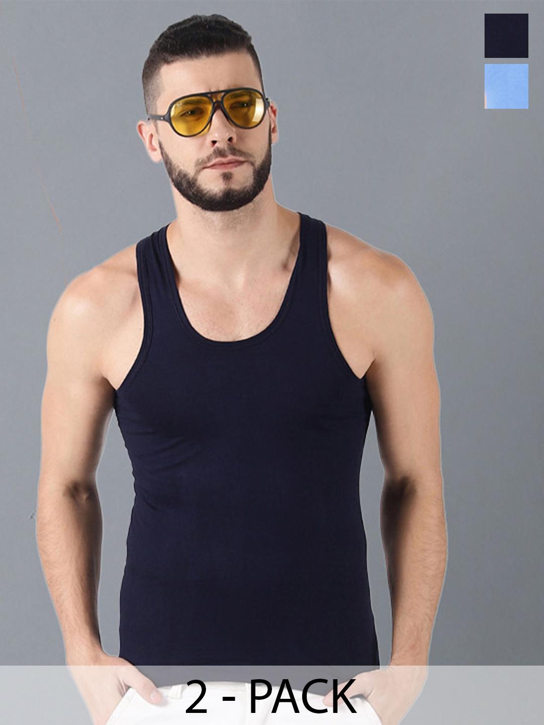 Buy Dollar Lehar Men Combed Cotton Round Neck Vest Pack Of 2 Assorted ...